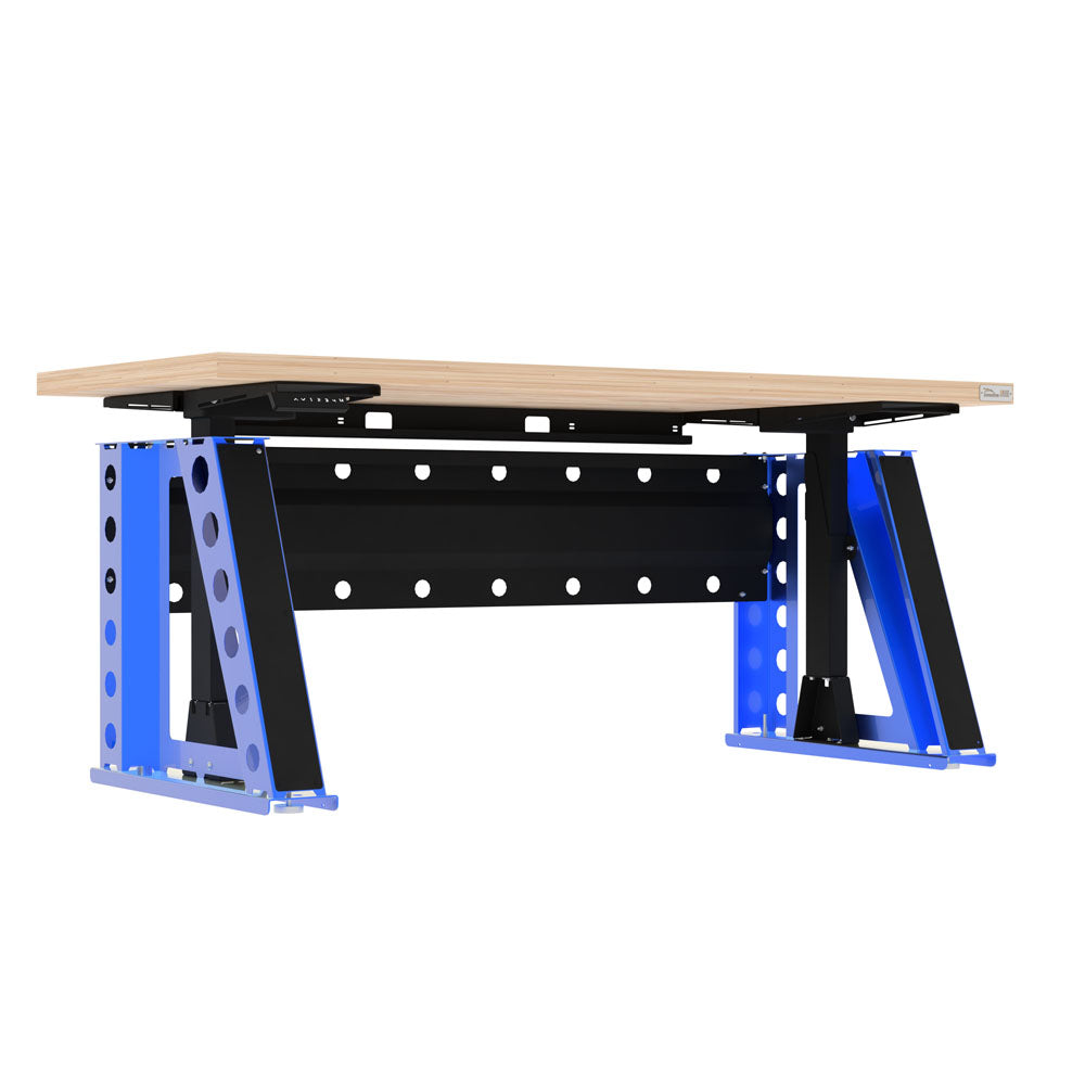 Powerlift™ Adjustable Height Workbench - 72" / Blue / Backstop ...